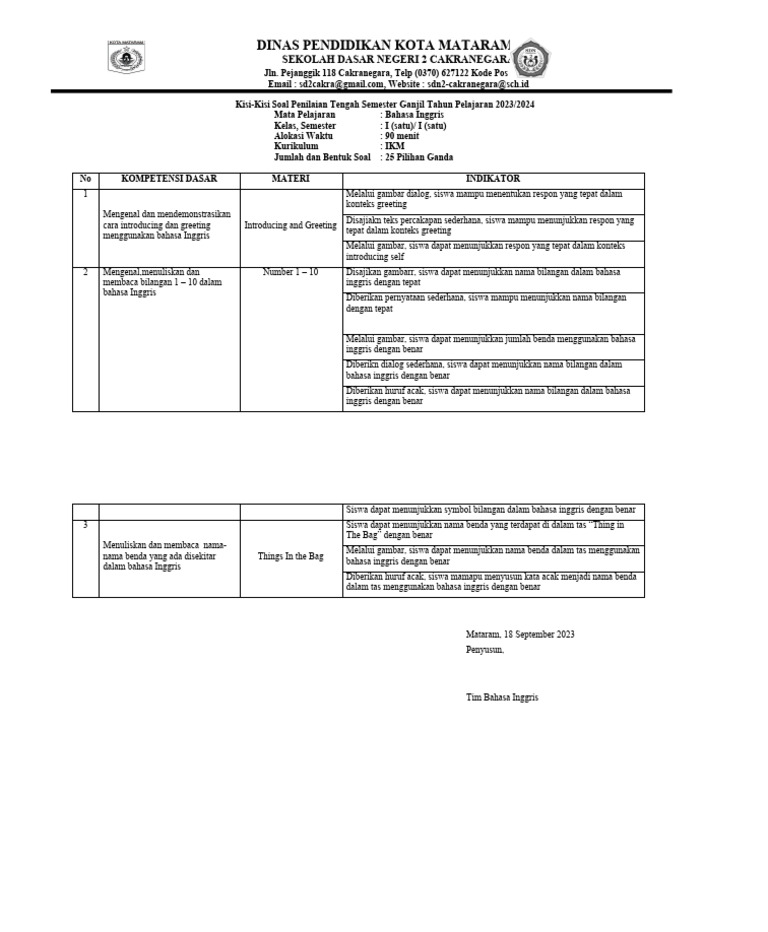 Sts English 1 - Kisi-Kisi | PDF