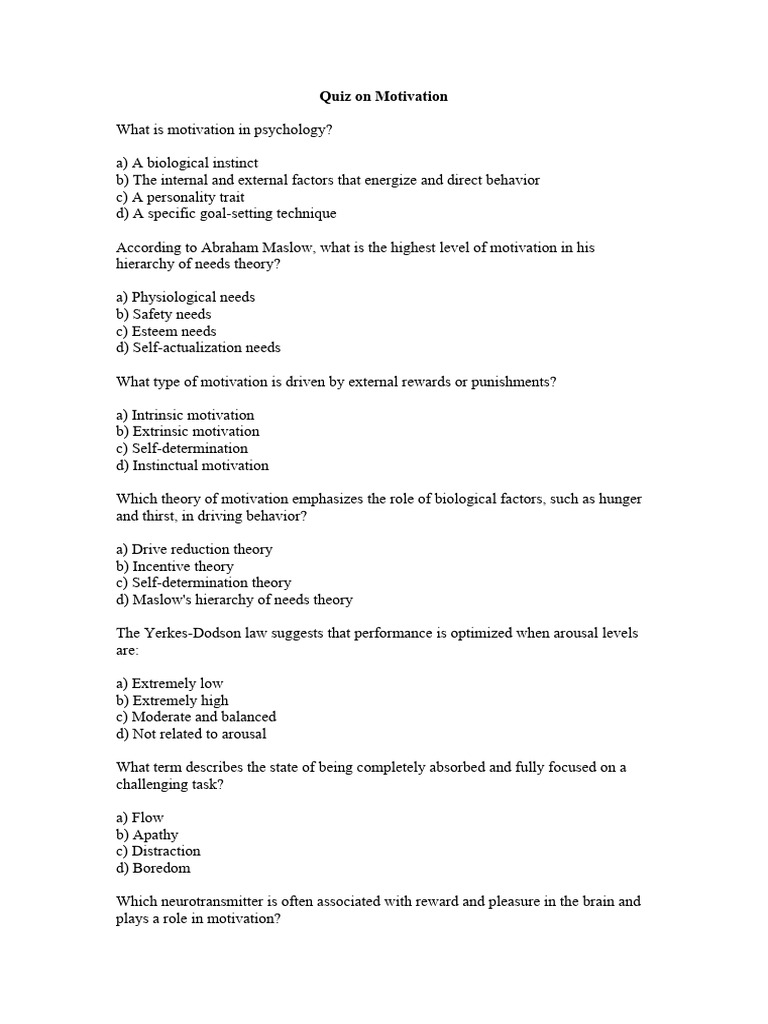 Psychology Motivation Quiz | PDF