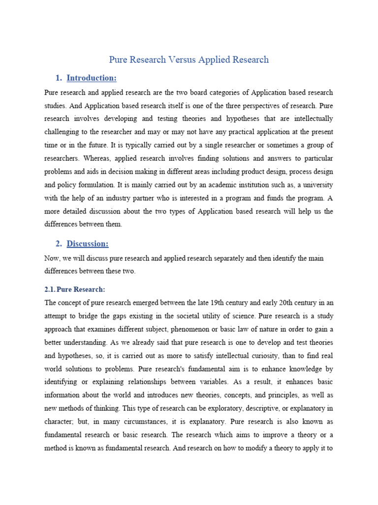 Pure Research Versus Applied Research | Download Free PDF | Basic ...