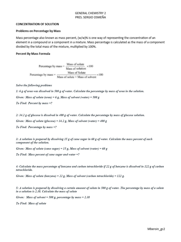 Problems on Mass Percentage Calculations | PDF | Wellness