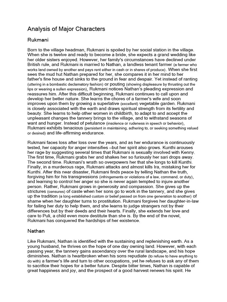 Sparknotes (Adapted) - Nectar in A Sieve - Analysis of Major Characters ...