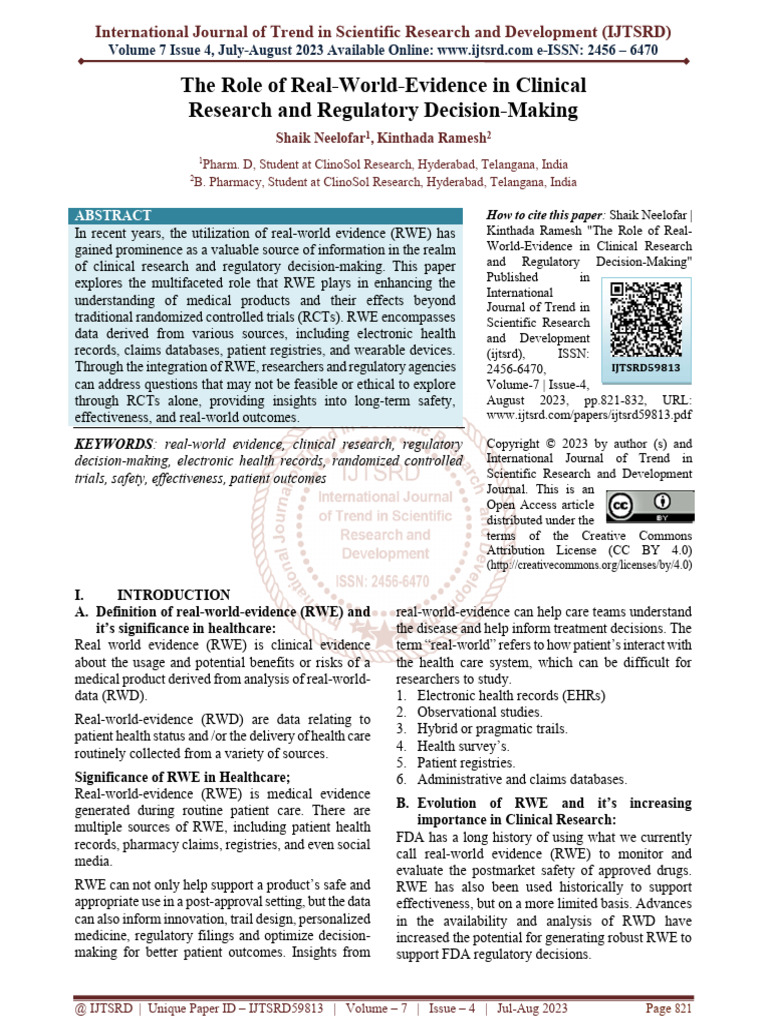 The Role of Real-World-Evidence in Clinical Research and Regulatory ...