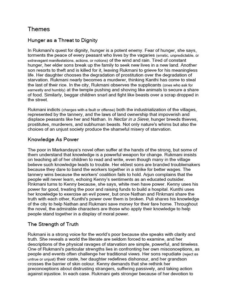 Sparknotes (Adapted) - Nectar in A Sieve - Themes, Motifs and Symbols | PDF