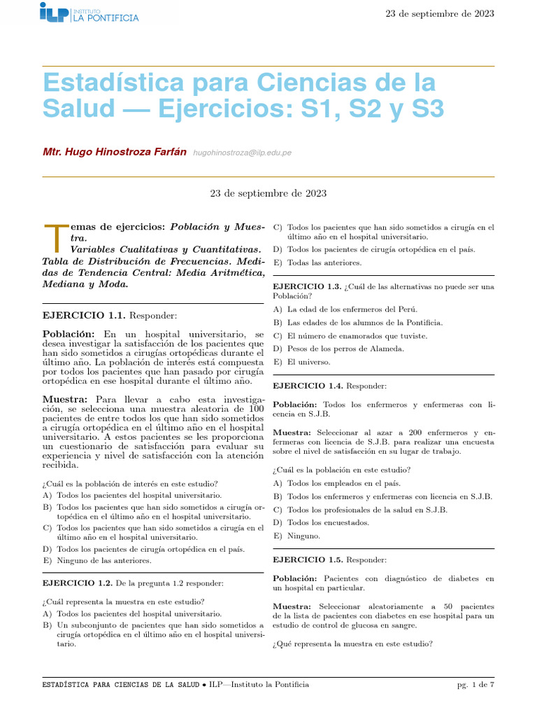 Ejercicios Estadística S1 S2 S3 | PDF