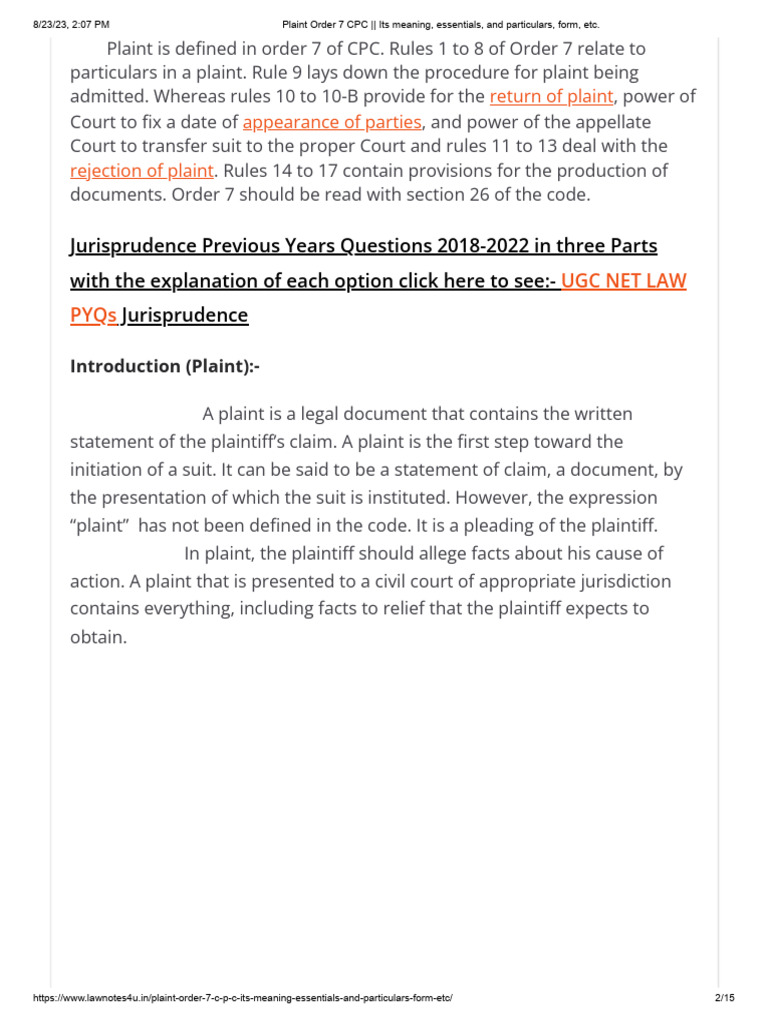 SEM 5 - CPC Assignments - Plaint & Its Content | PDF SEM 5 - CPC Assignments - Plaint & Its Content | PDF