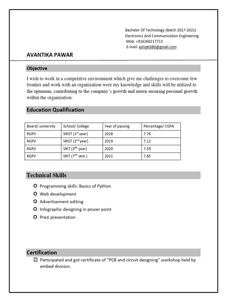 Avantika Resume Cv2 | PDF