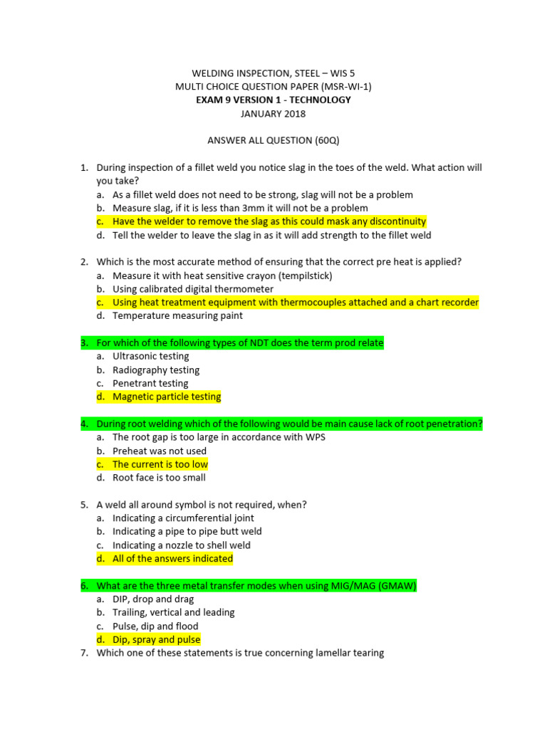 Welding Inspection Exam Questions | PDF | Welding | Construction