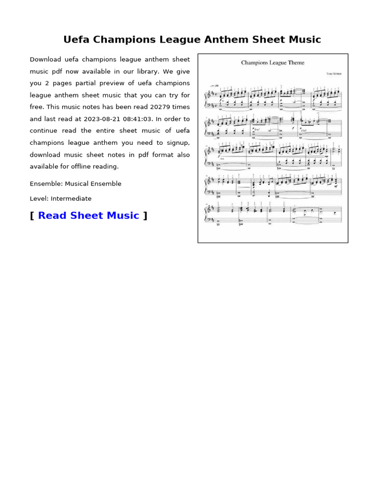 UEFA Champions League Anthem Sheet Music | PDF | Classical Music ...