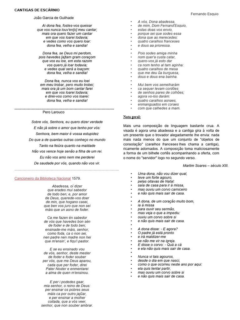 Cantigas de Escárnio e Ironia | PDF