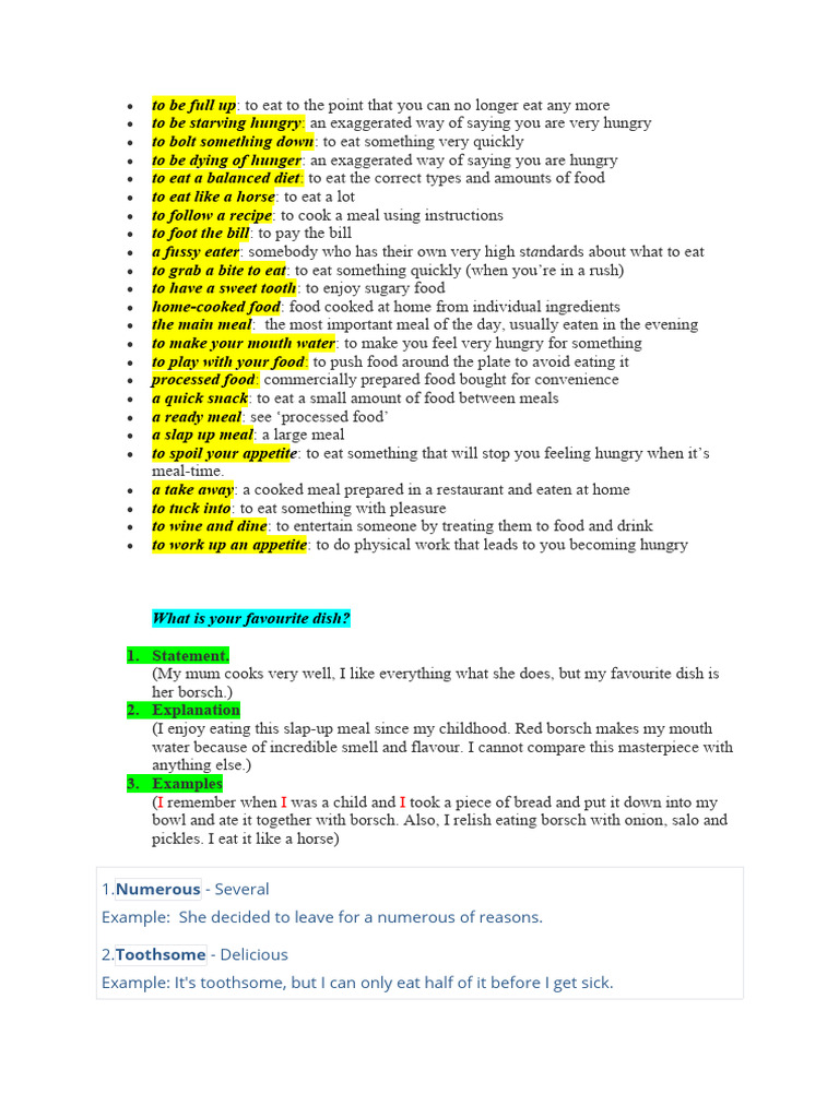 Topic Food Vocabulary | PDF | Meal | Eating