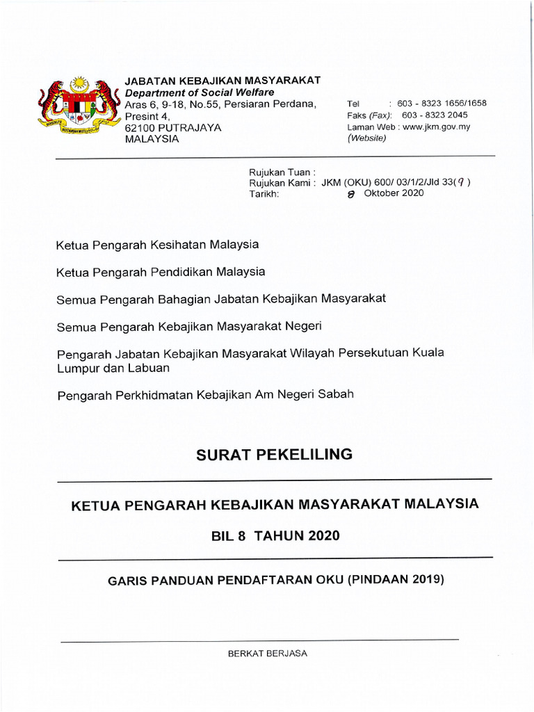 Surat Pekeliling KPKM Bil 8 Tahun 2020 Garis Panduan Pendaftaran OKU ...