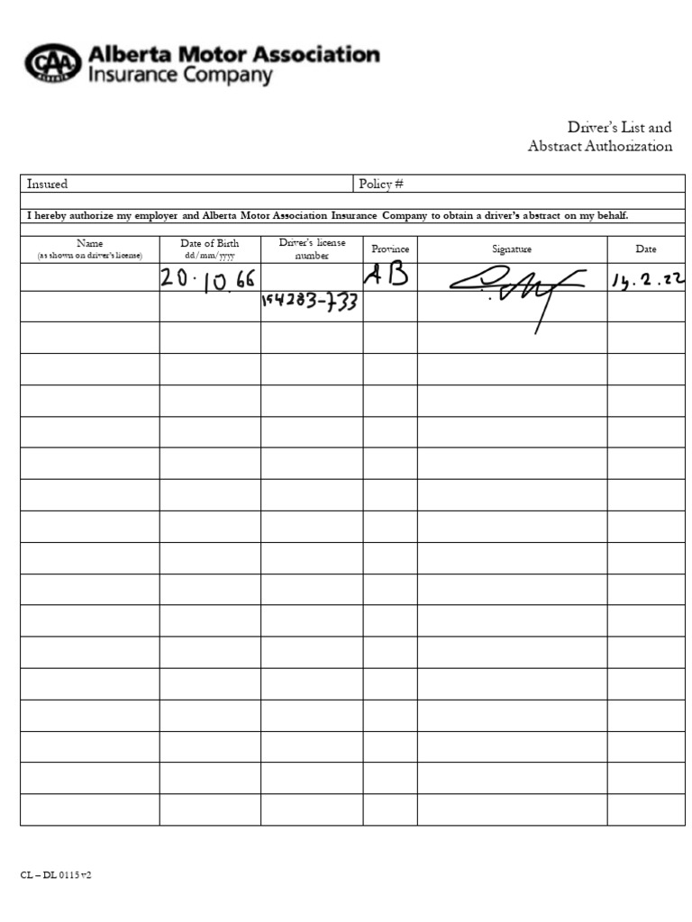 Driver's Abstract Authorization Form | PDF