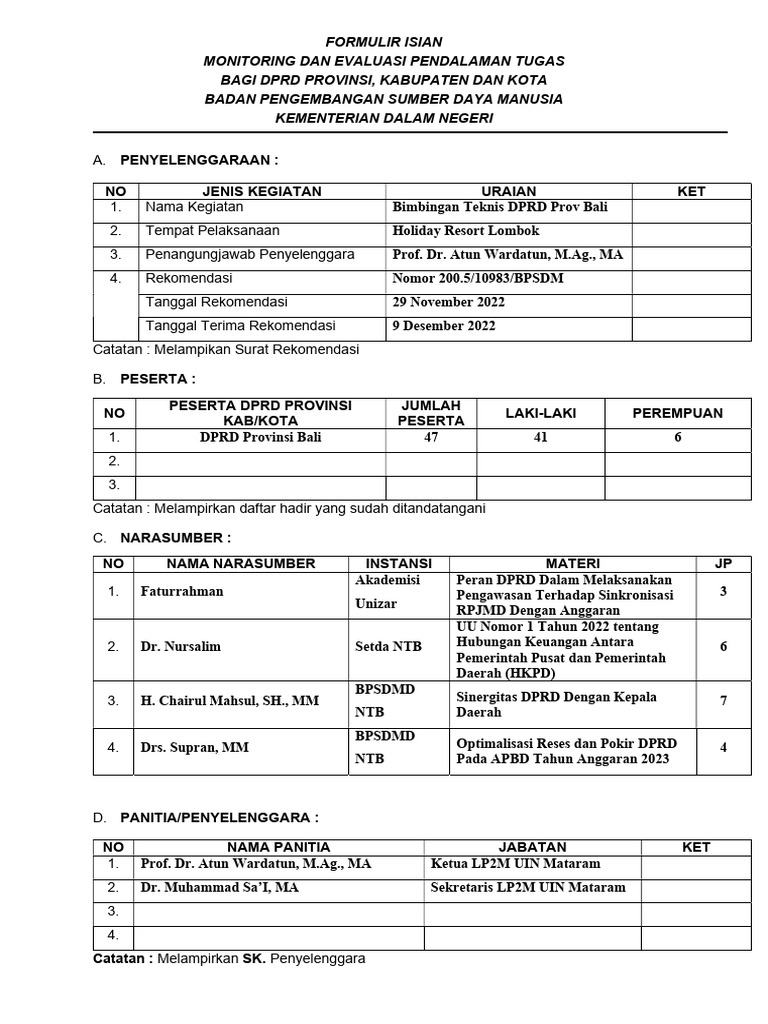 Bimtek DPRD Bali di Lombok 2022 | PDF