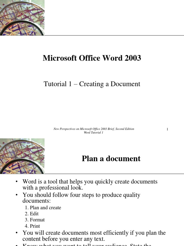 Microsoft Office Word 2003: Tutorial 1 - Creating A Document | PDF ...