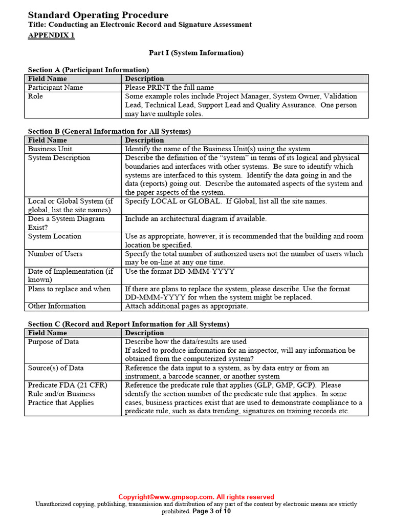 VAL 150 Conducting An Electronic Record and Signature Assessment Sample ...