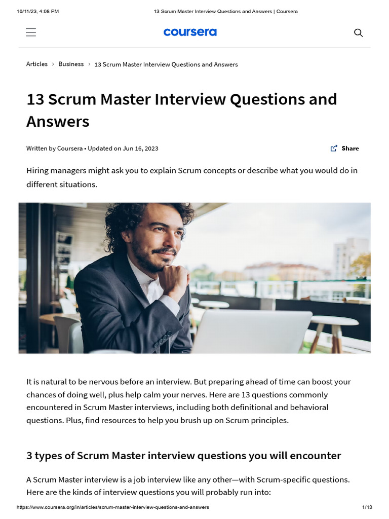 13 Scrum Master Interview Questions and Answers - Coursera | PDF