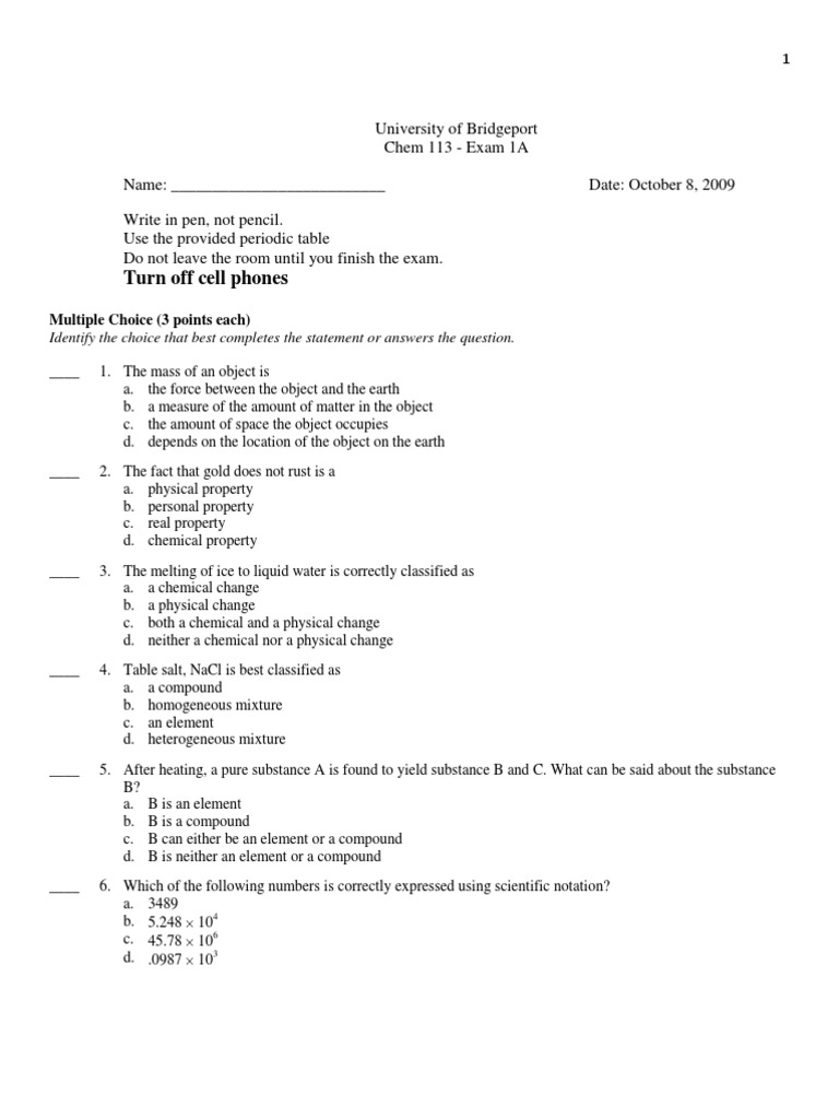 Chem 113 Test A | PDF | Electron Configuration | Atoms