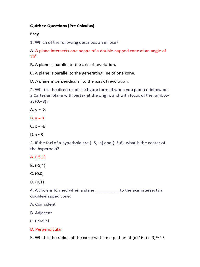 Quizbee Question Precal | PDF