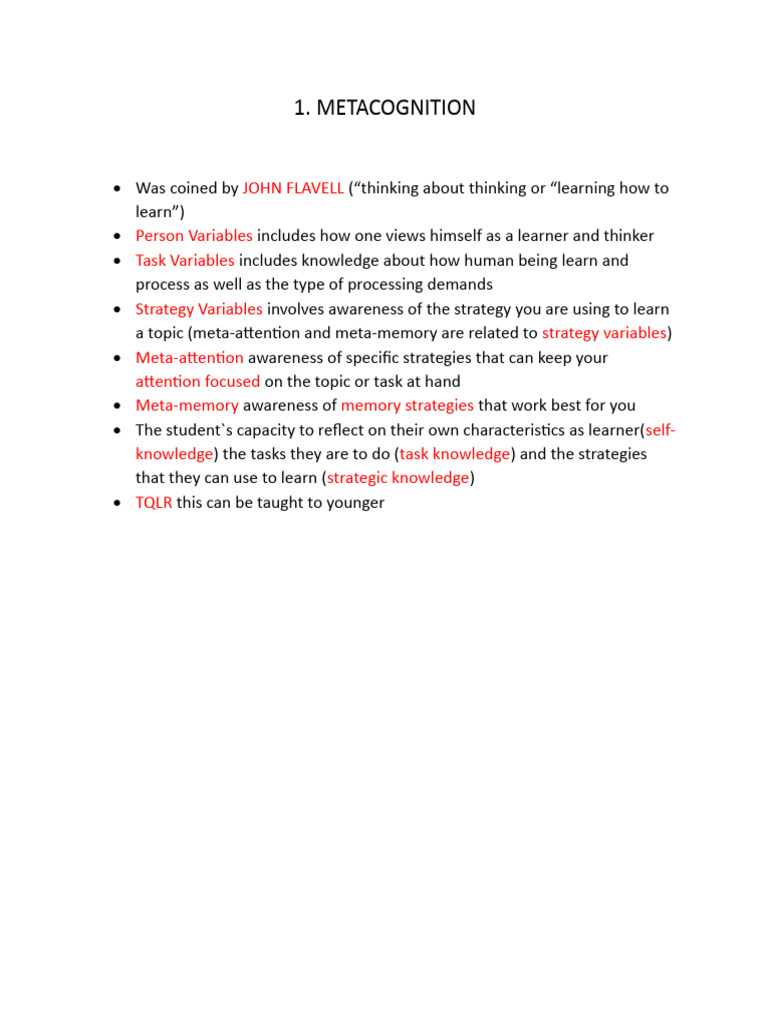 Metacognition For Learners Pdf Career And Growth Self Improvement