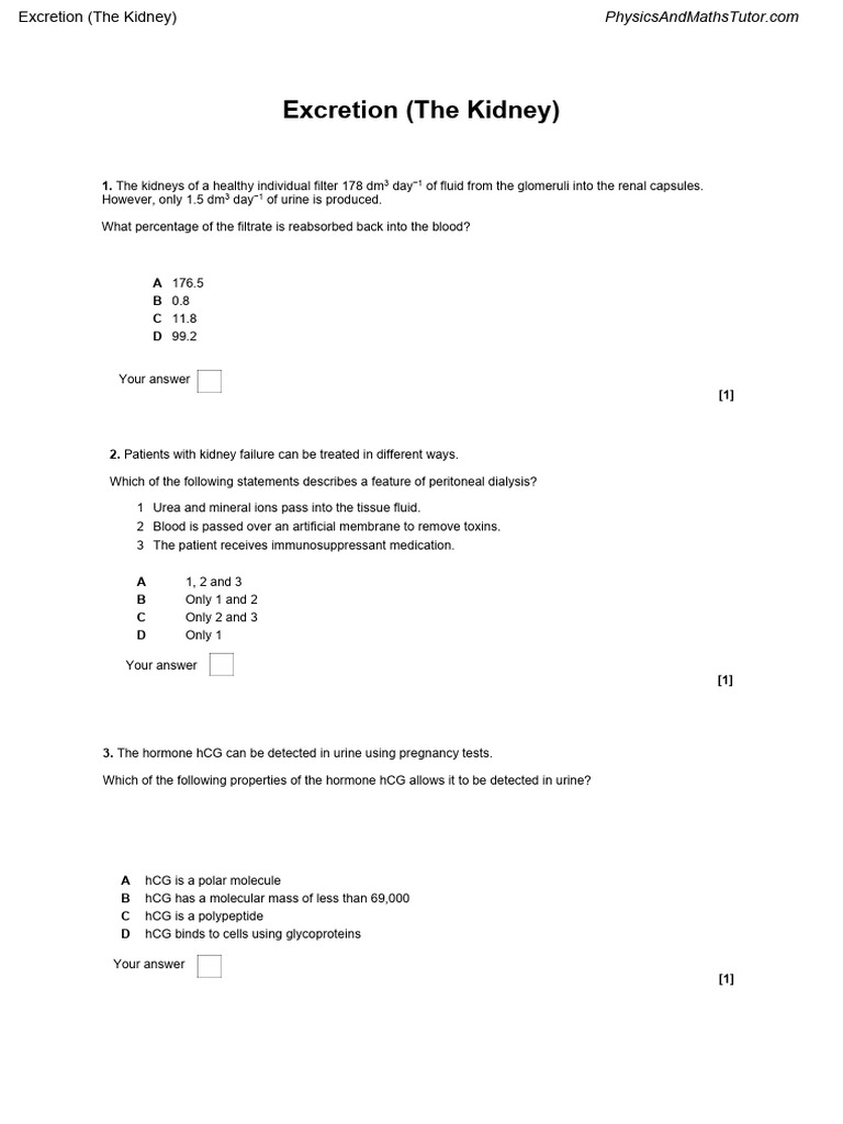 5.1 Excretion (The Kidney) QP | PDF