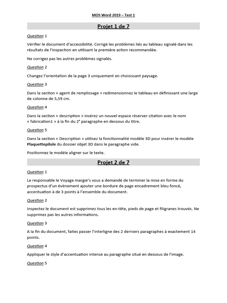 MOS Word 2019 Test 1 | PDF