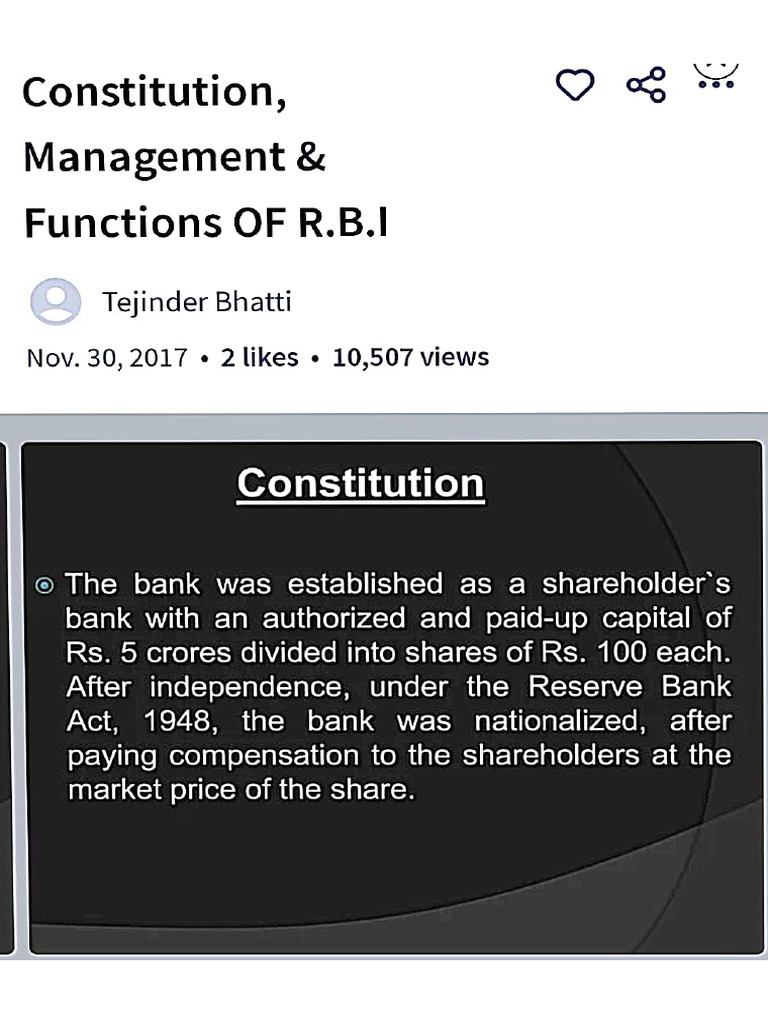 10 No Importance and Role of Rbi and Constitution of Rbi | PDF