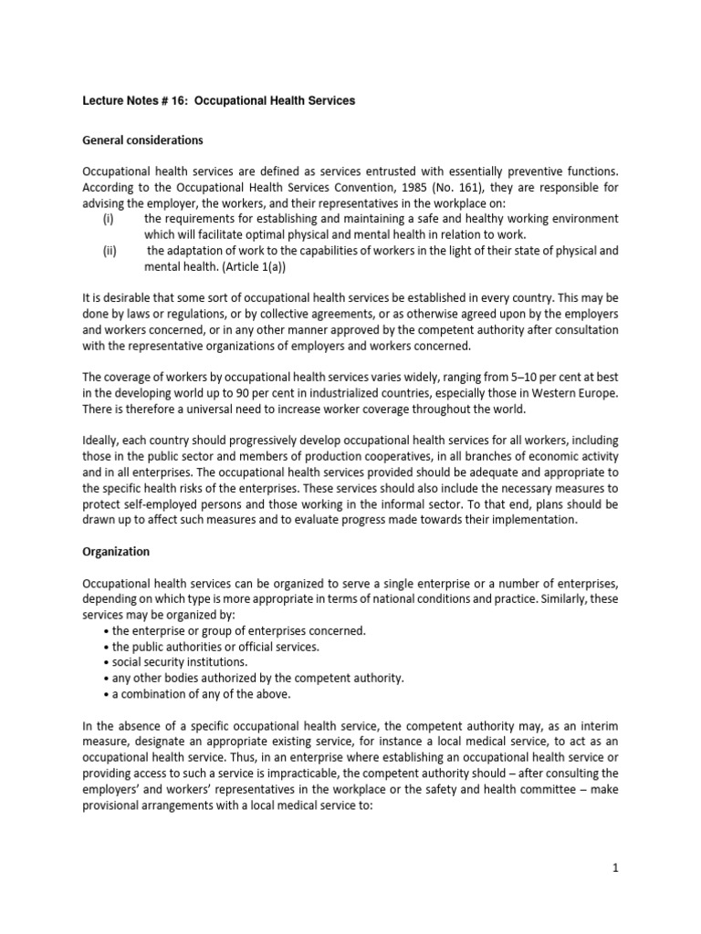 Lecture Notes # 16 - Occupational Health Services | PDF