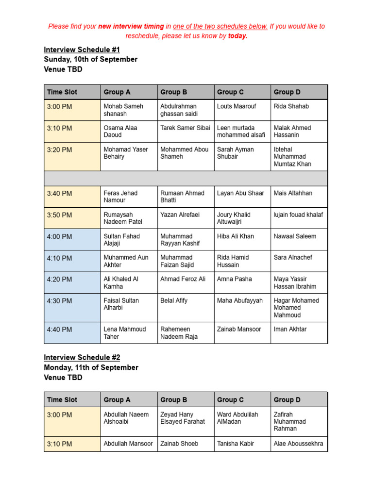 Interview Schedules Updated | PDF