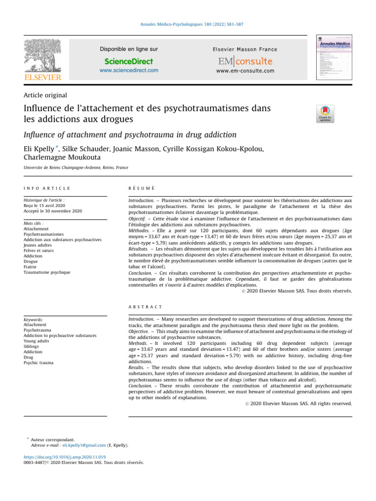 Influence de L'attachement Et Des Psychotraumatismes Dans Les Addictions Aux Drogues | PDF