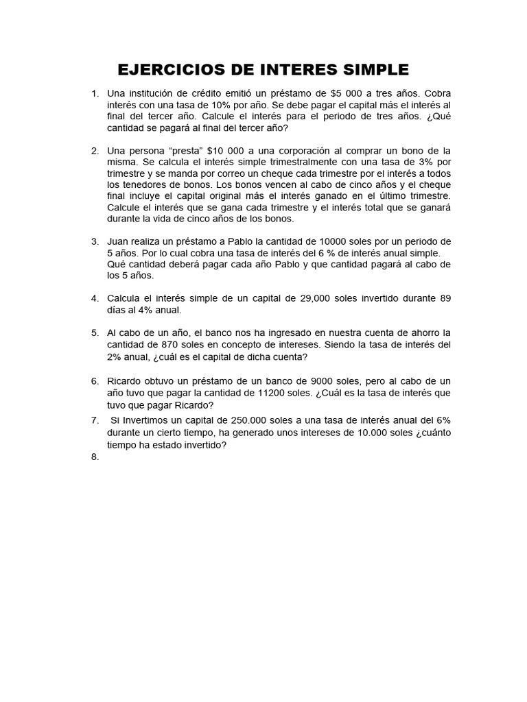Ejercicios de Interes Simple | PDF