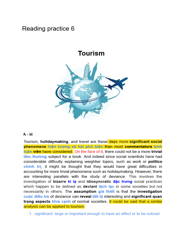 Tourism: Reading Practice 6 | PDF