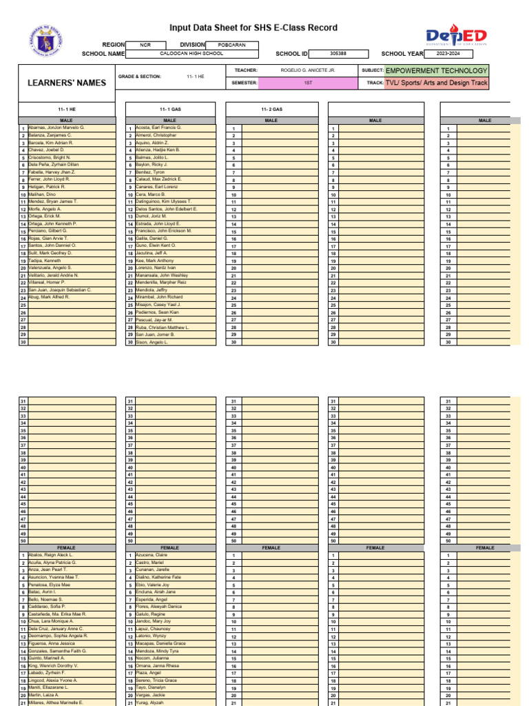 SHS E-Class Record 2023-2024 | PDF