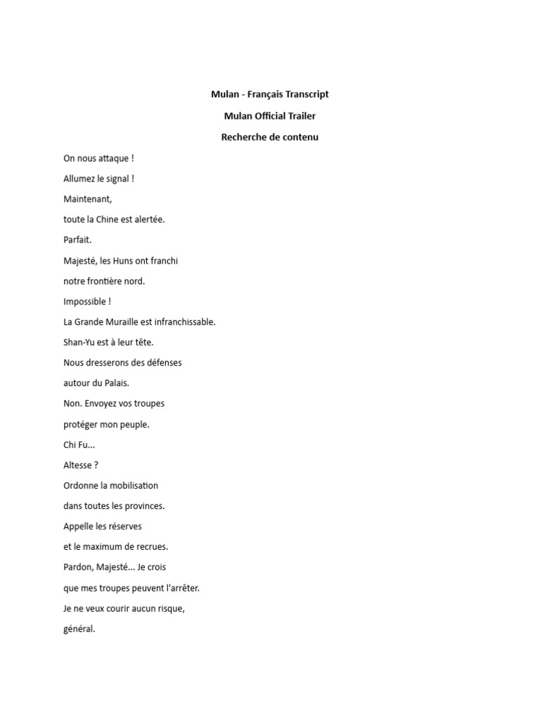 MULAN Script | PDF
