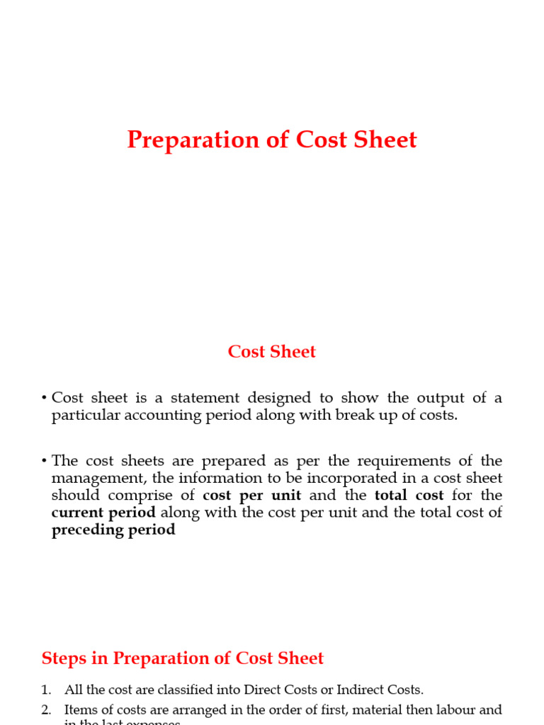 Cost Sheet | PDF