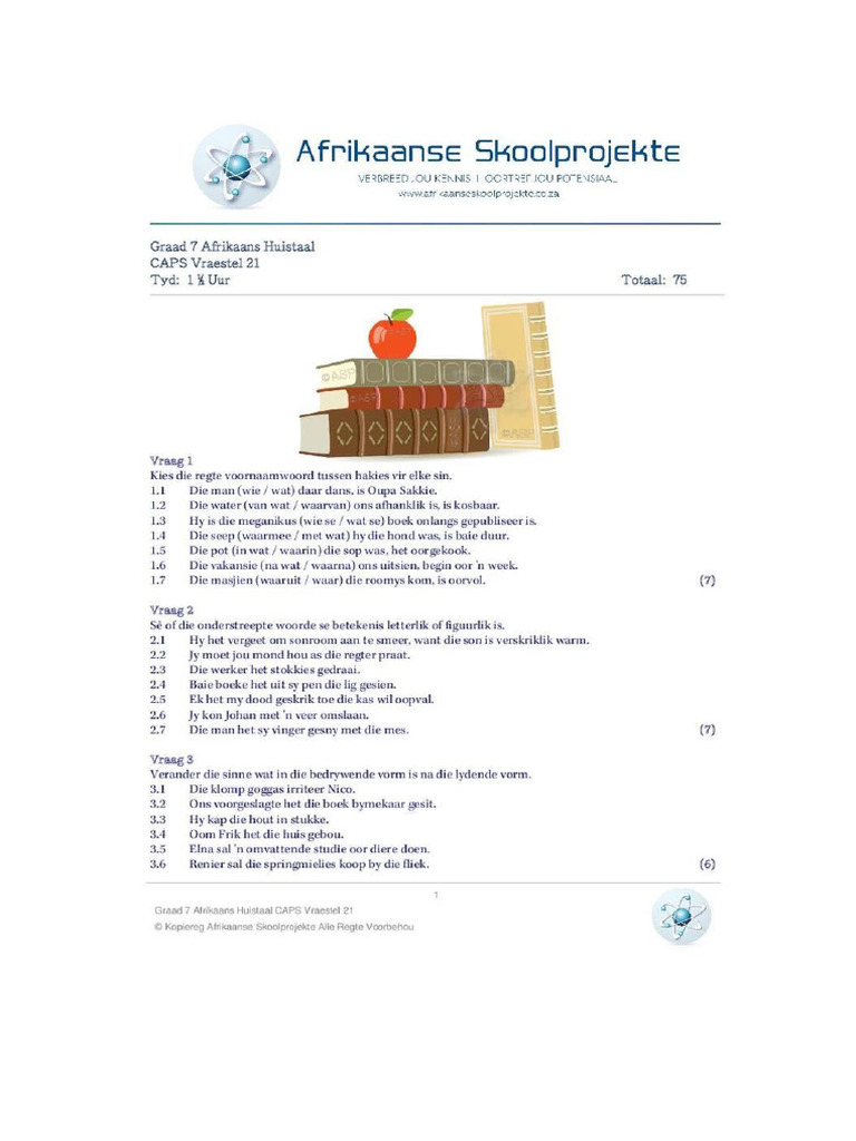 Graad 7 Taalvrae | PDF