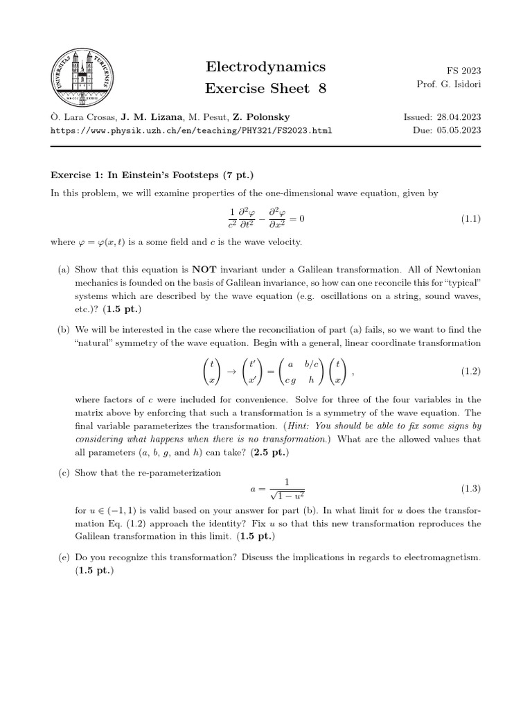 Electrodynamics Sheet 8 | PDF