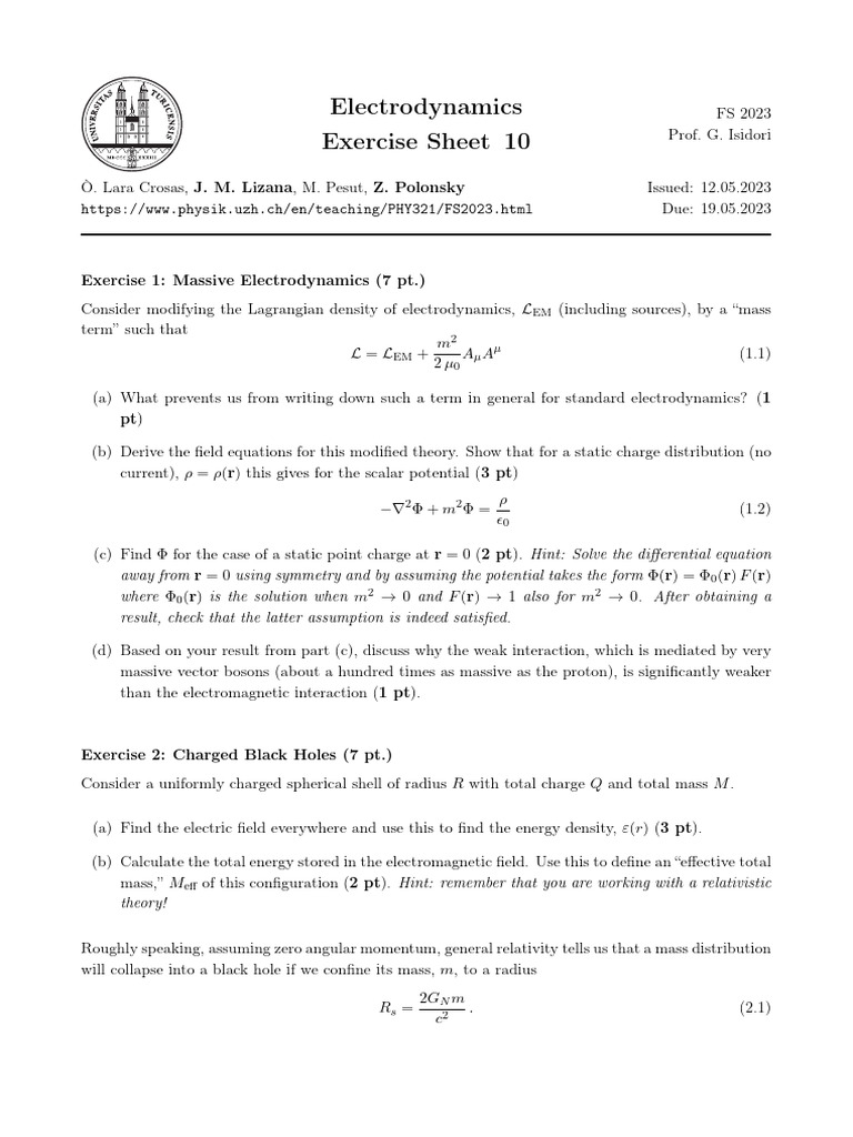 Electrodynamics Sheet 10 | PDF