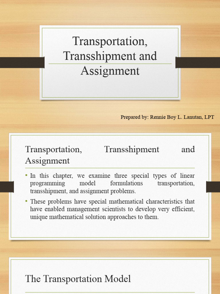 Topic 2 Transportation Transshipment and Assignment | PDF | Teaching ...
