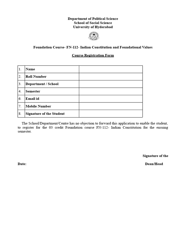 Foundation Course Registration Form 2023 Pdf