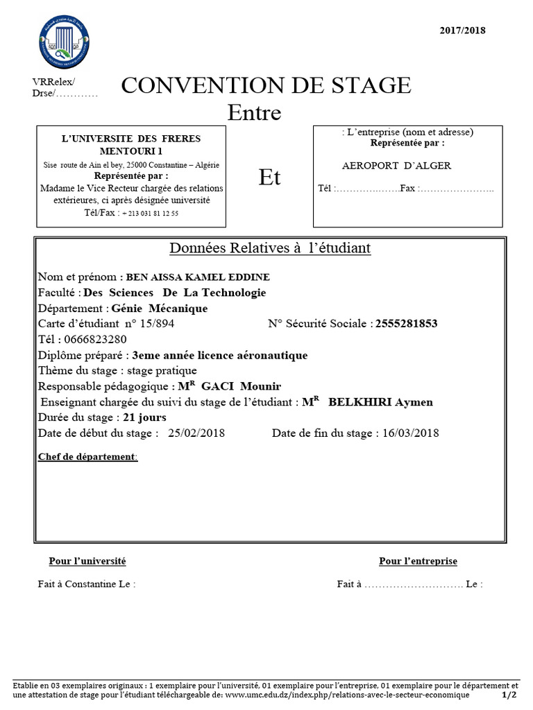 Modèle de Convention de Stage | PDF | Business | Enseignement