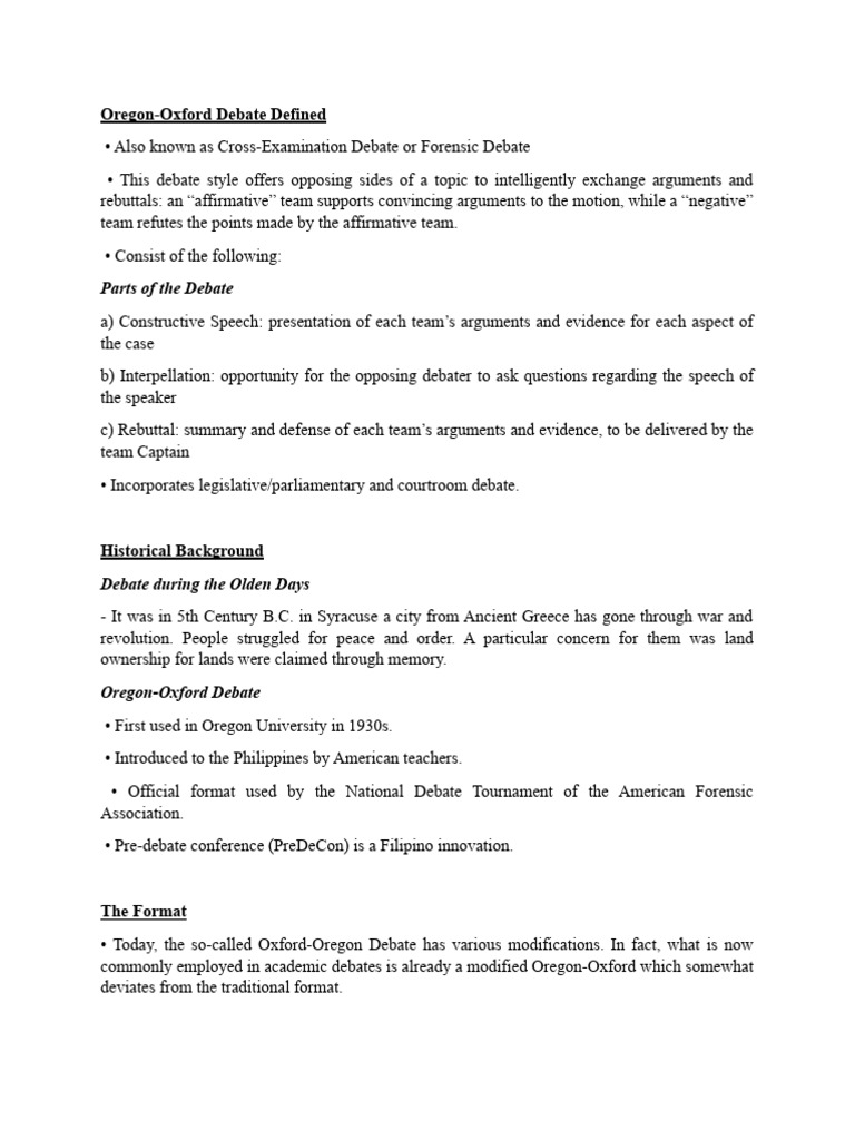 Oregon Oxford Debate Format | PDF | Human Communication | Political ...
