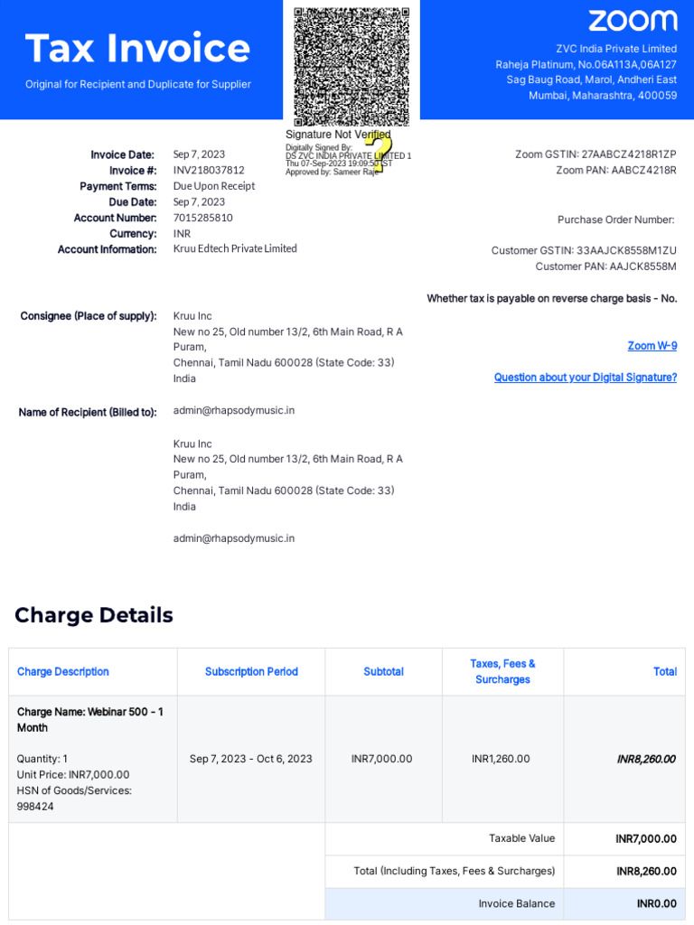 Tax Invoice: Charge Details | PDF | Fee | Invoice
