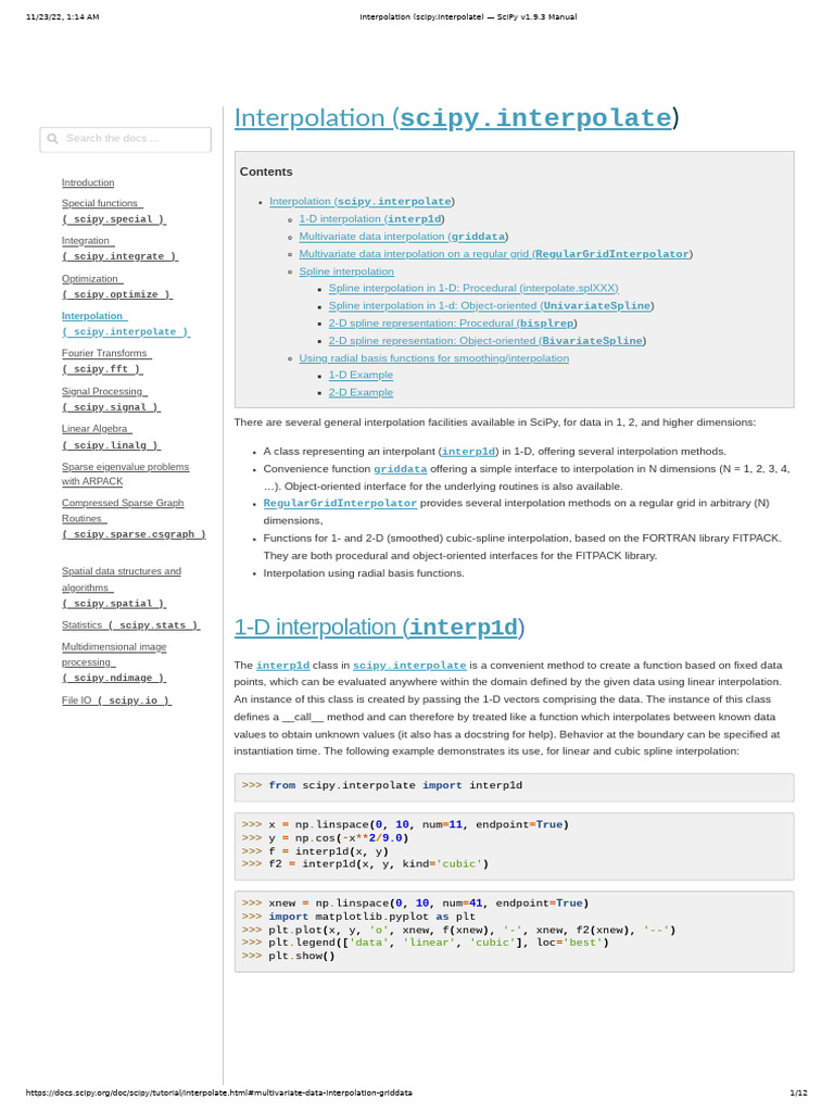 Interpolation (Scipy - Interpolate) - SciPy v1.9.3 Manual | PDF | Interpolation | Spline ...