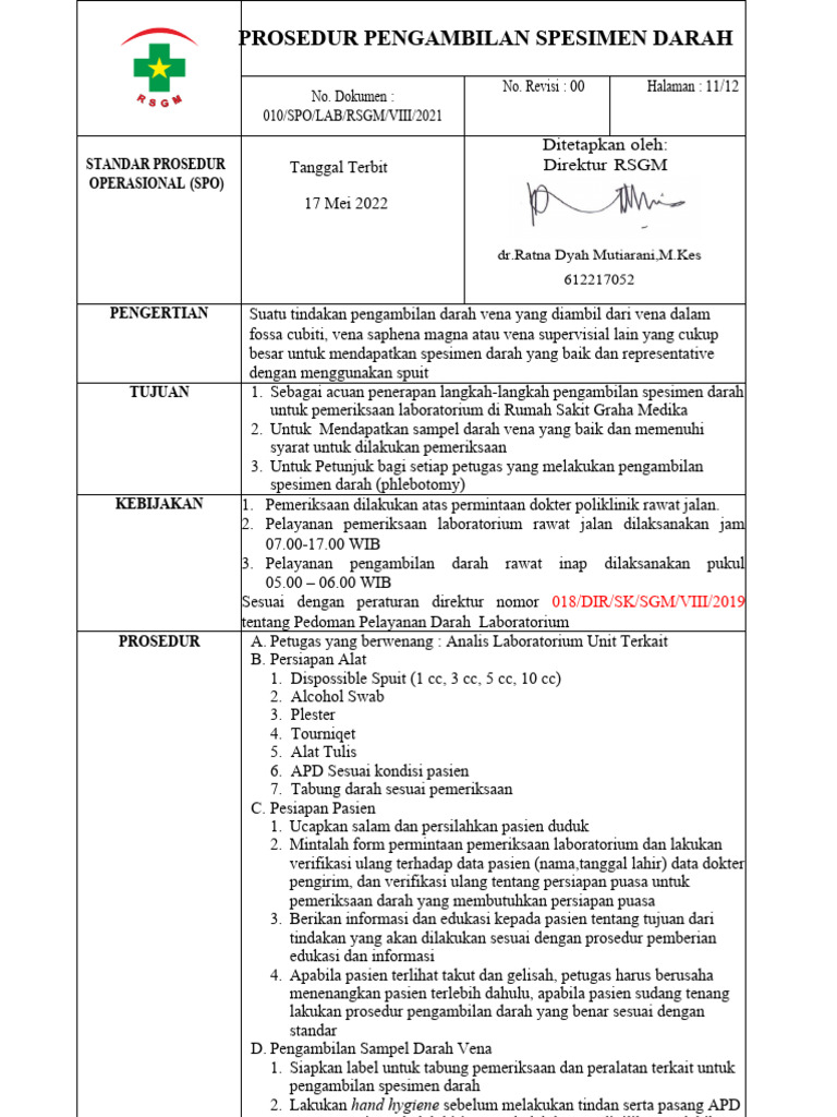 Prosedur Pengambilan Spesimen Darah | PDF | Sains & Matematika