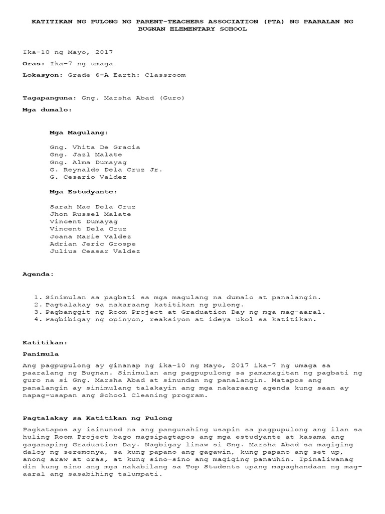 Katitikan NG Pulong | PDF