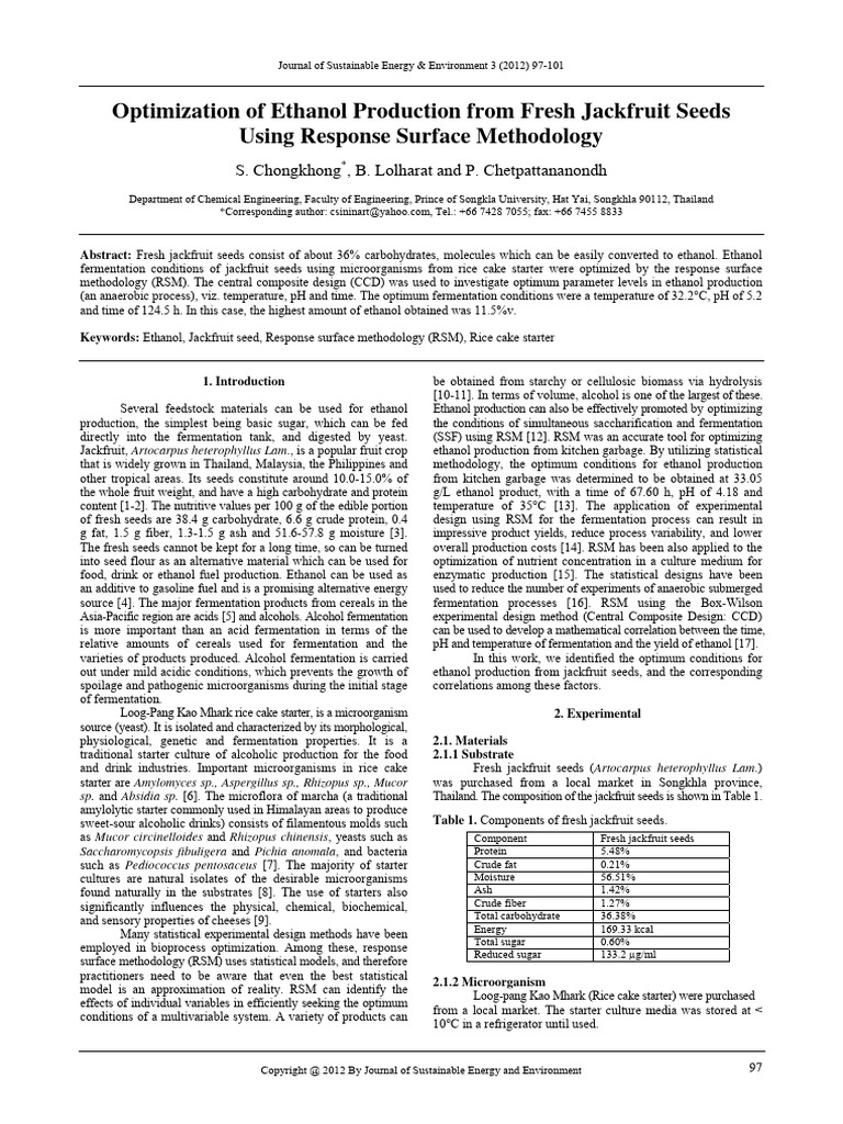 Optimization of Ethanol Production pp.97-101 | PDF