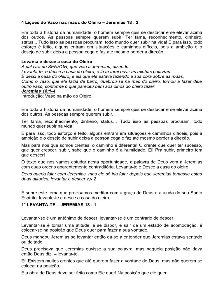 4 Lições Do Vaso Nas Mãos Do Oleiro Pdf