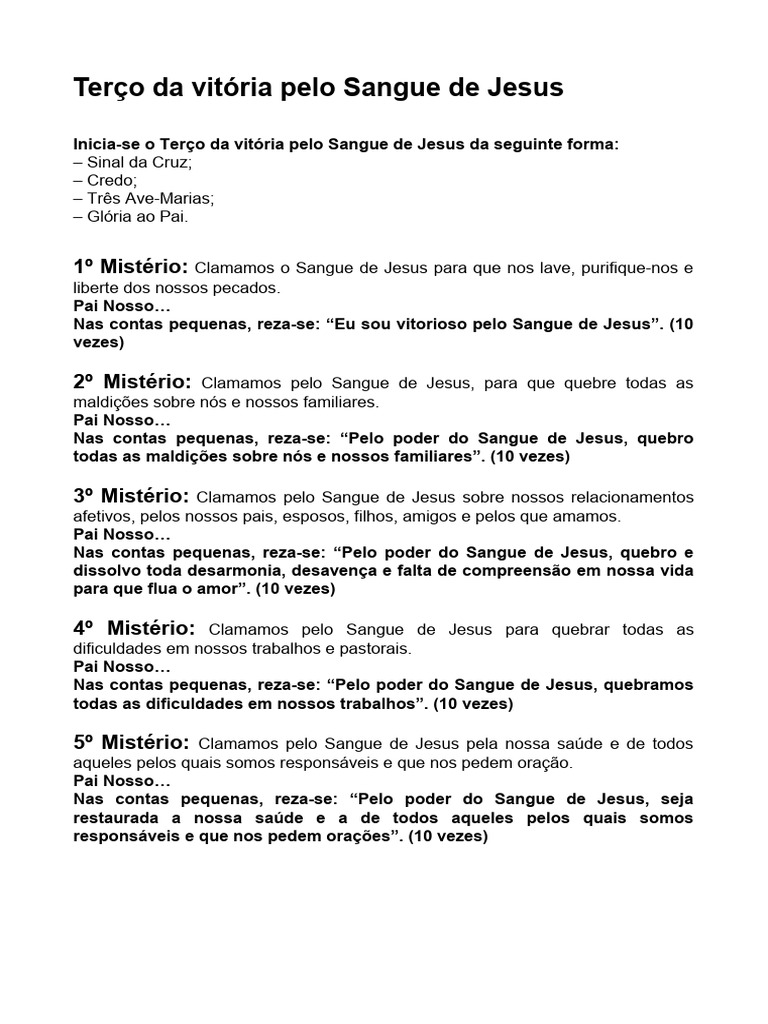 Terço Da Vitória Pelo Sangue De Jesus Pdf