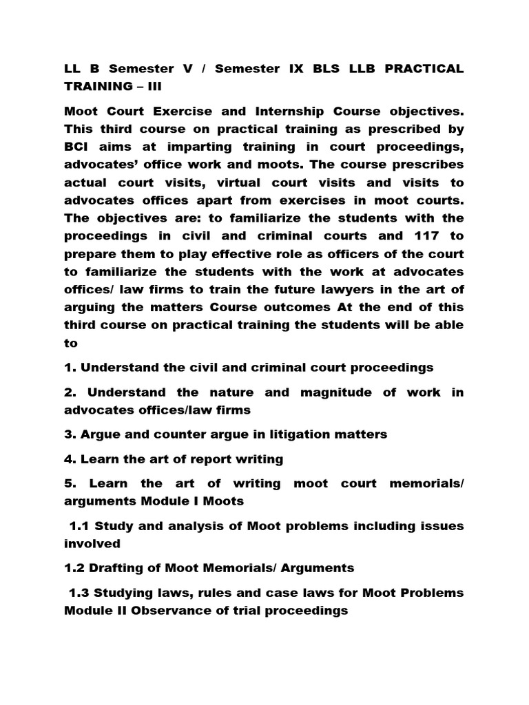 Moot Court Exercise Details For Sem 9 | PDF
