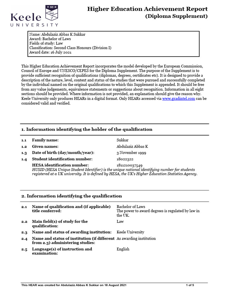 Bachelor's Transcript | PDF